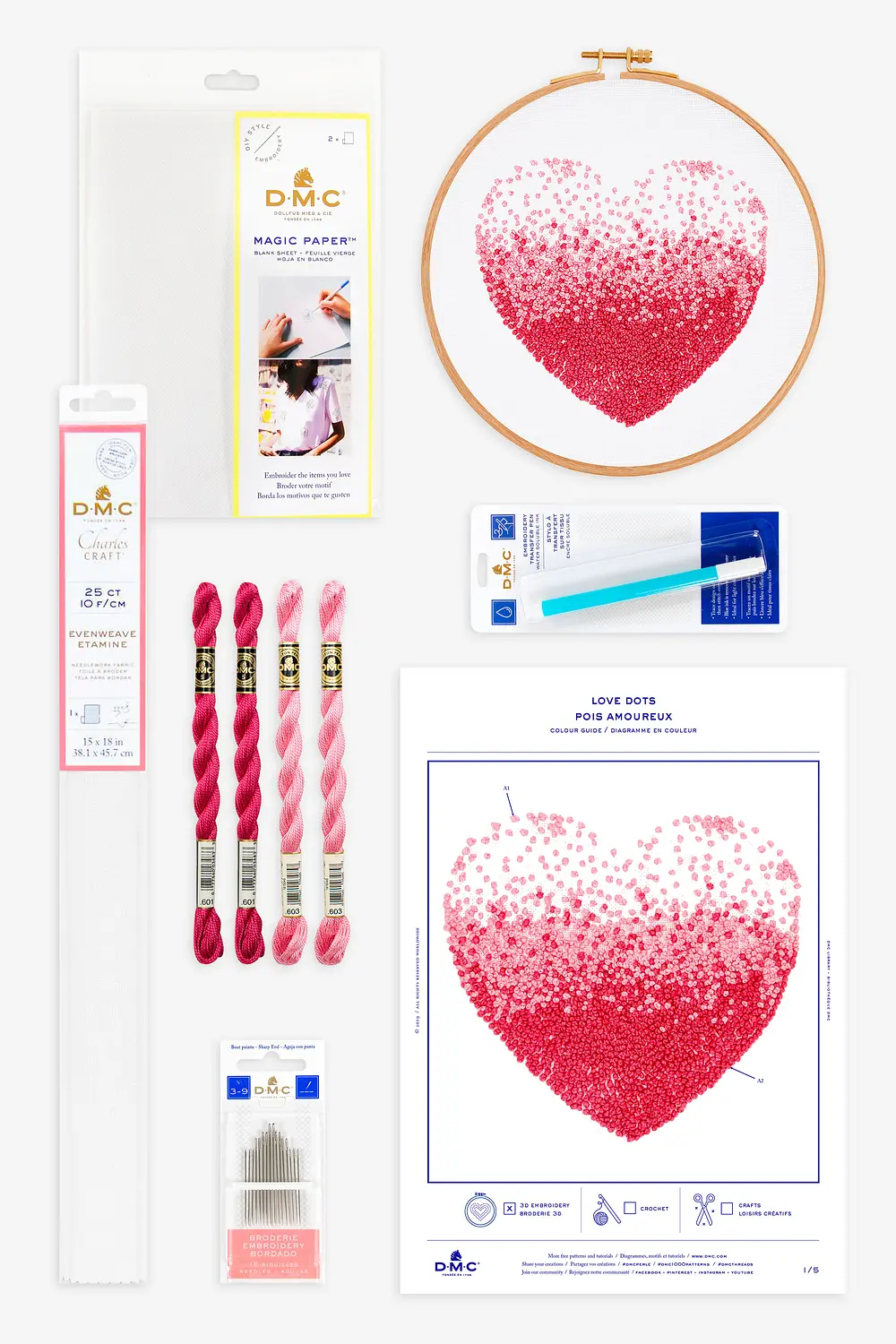 Polka Dot Hearts Embroidery Bundle - DMC